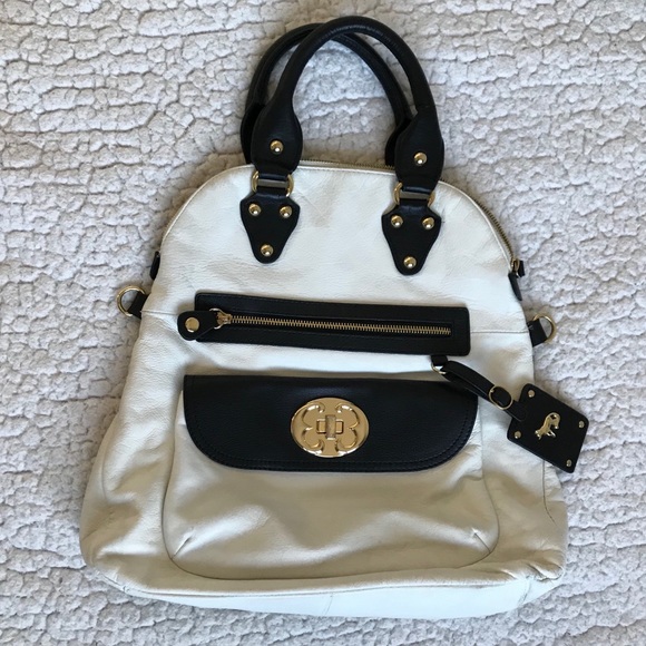Emma Fox | Bags | Emma Fox Blackwhite Leather Shoulder Tote | Poshmark